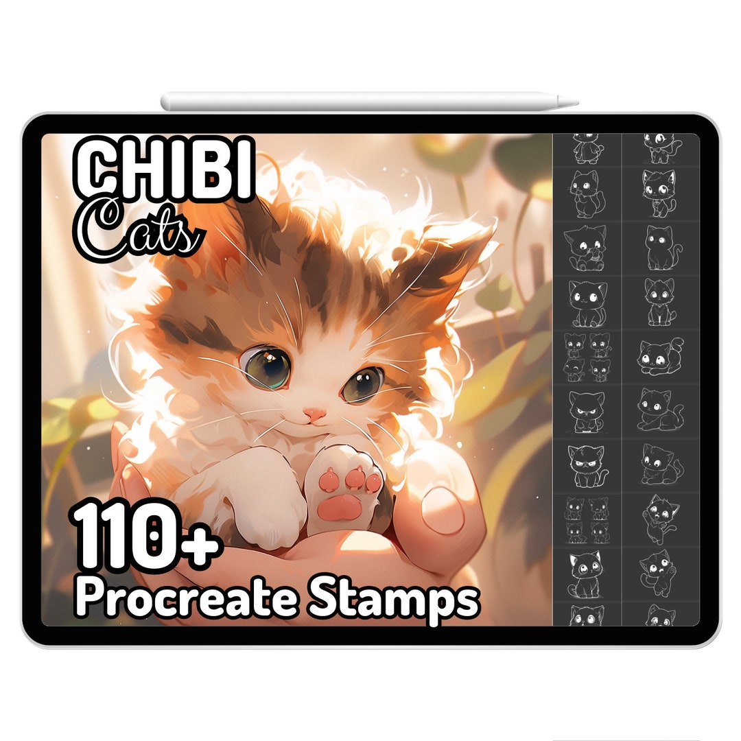 Kawaii Procreate Brushes Stamps Chibi Cute Cats Kitty Animals Pets ...