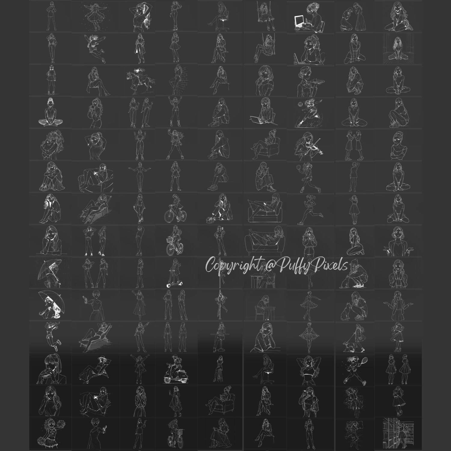 Procreate Female Poses Anime Body Guides Stamps Girl Woman Brushes Cute ...