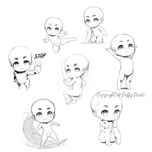 Procreate Chibi Poses Base Sketches Hand Gesture Kawaii Character ...
