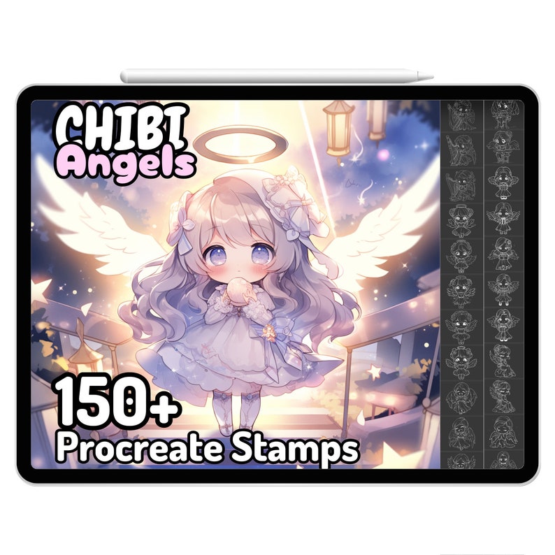 Procreate Chibi Angel Angels Cherubs Kawaii Drawing Guide Stamps ...