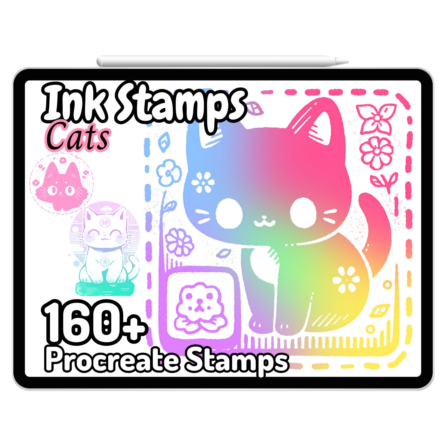 Procreate Ink Stamps Cute Cats Kawaii Brushes Tattoo Oriental - Etsy