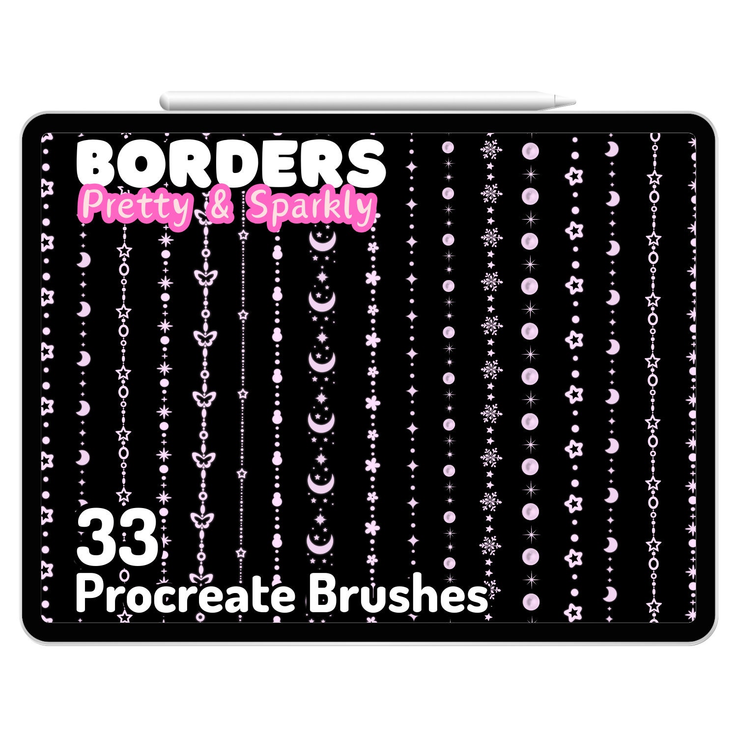 Procreate Borders Dividers Pretty Sparkly Cute Kawaii Jewel Heart Link ...