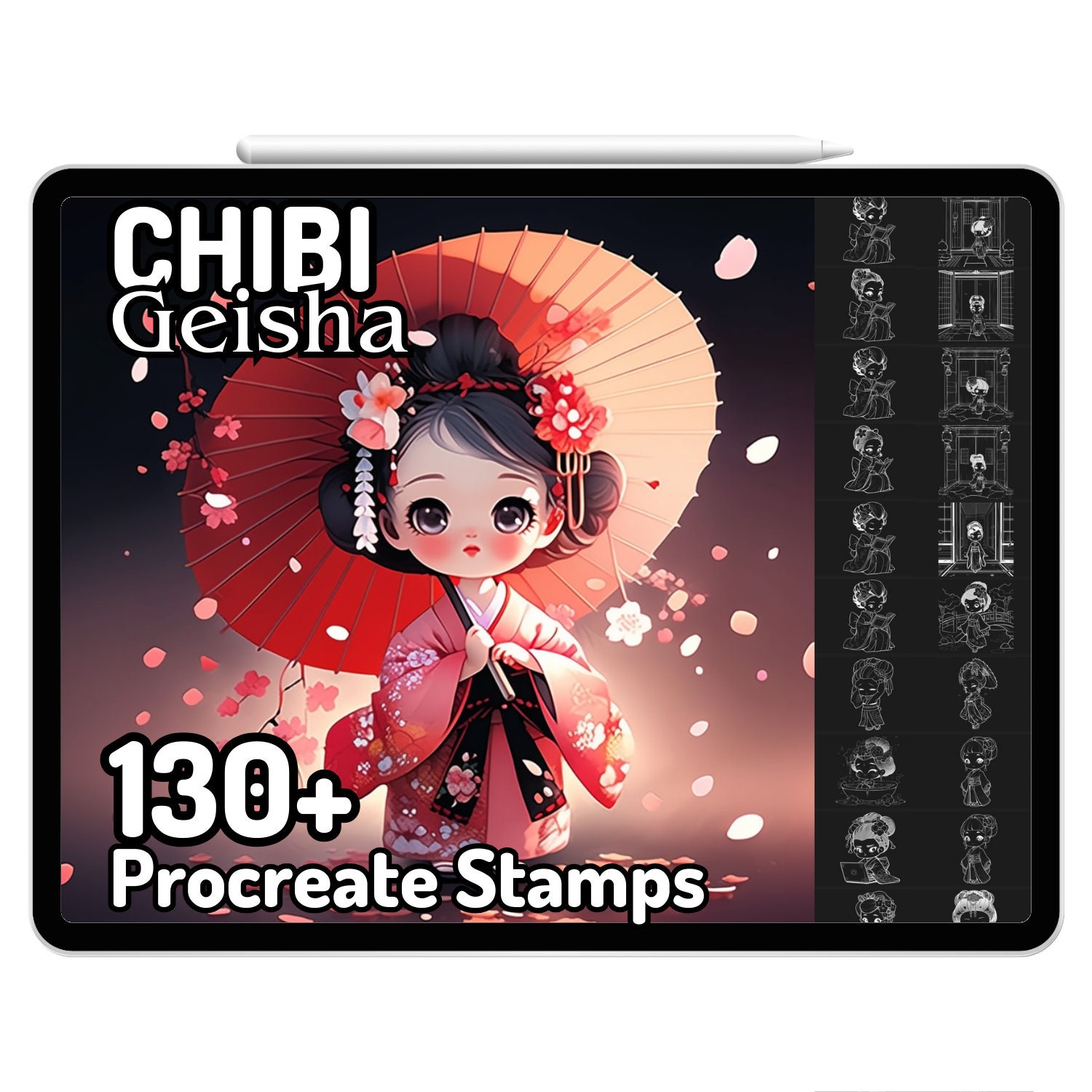 Procreate Chibi Geisha Japanese Kimono Cute Girl Traditional Ancient ...