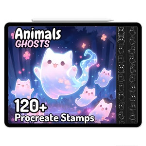 Procreate Cute Ghosts Animals Kawaii Tattoo Chibi Halloween Spooky ...
