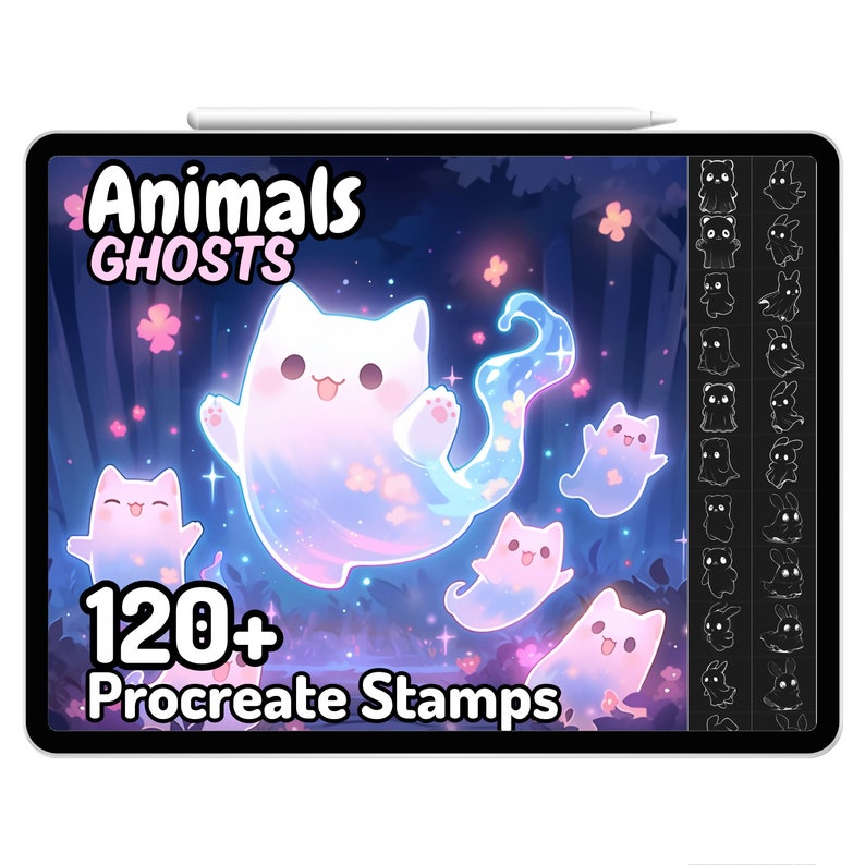 Procreate Cute Ghosts Animals Kawaii Tattoo Chibi Halloween Spooky ...
