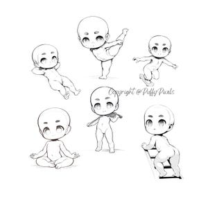 Procreate Chibi Poses Base Sketches Hand Gesture Kawaii Character ...