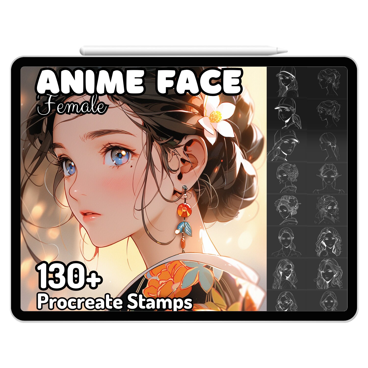Procreate Anime Face Girl Woman Female Head Brushes Stamps Cute Kawaii ...