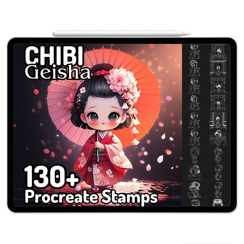 Procreate Chibi Geisha Japanese Kimono Cute Girl Traditional Ancient ...