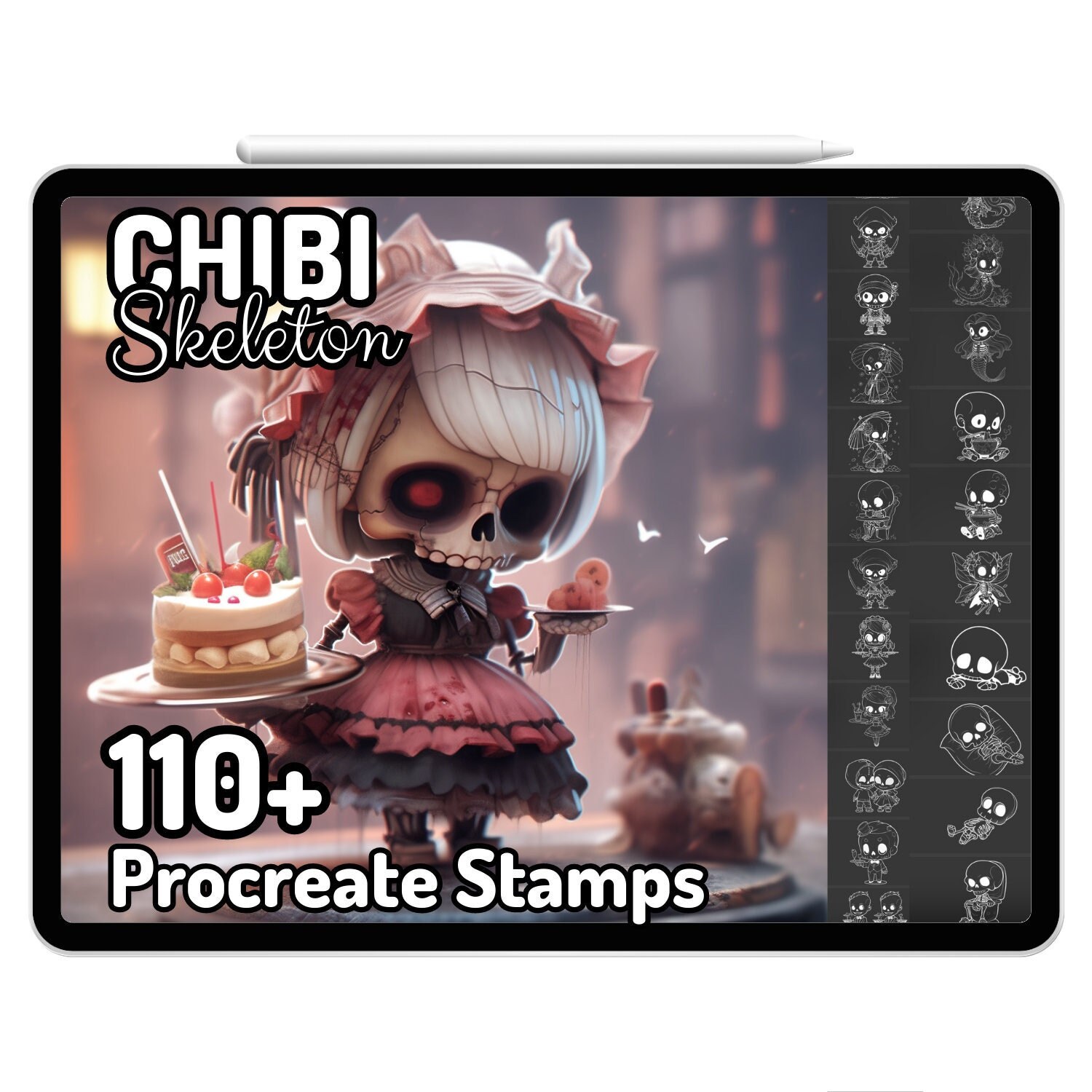 Procreate Chibi Skeleton Skull Kawaii Gothic Funny Magical Drawing ...