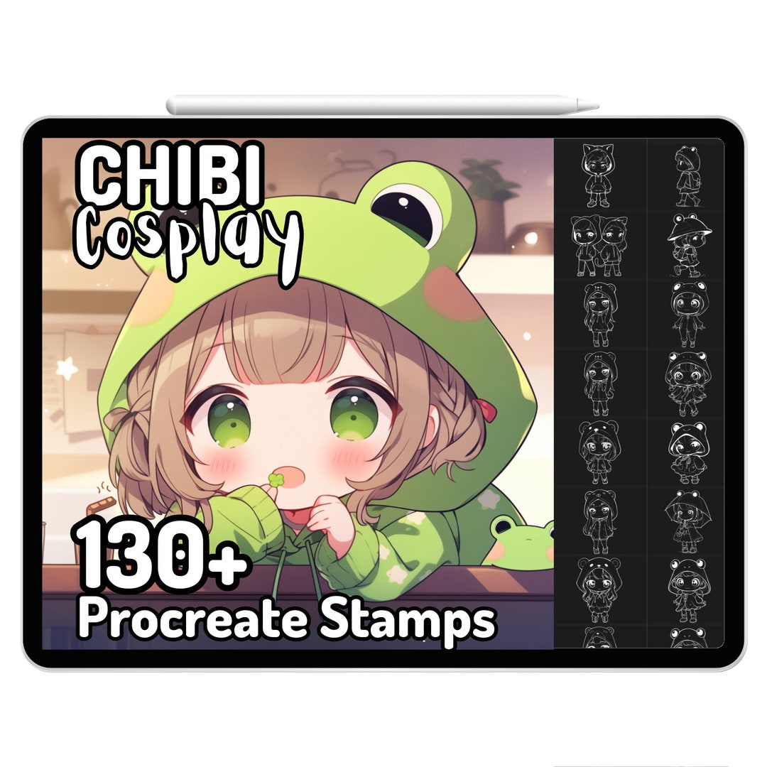 Procreate Kawaii Chibi Stamps Frog Girl Cat Girl Cute Brushes Sticker ...