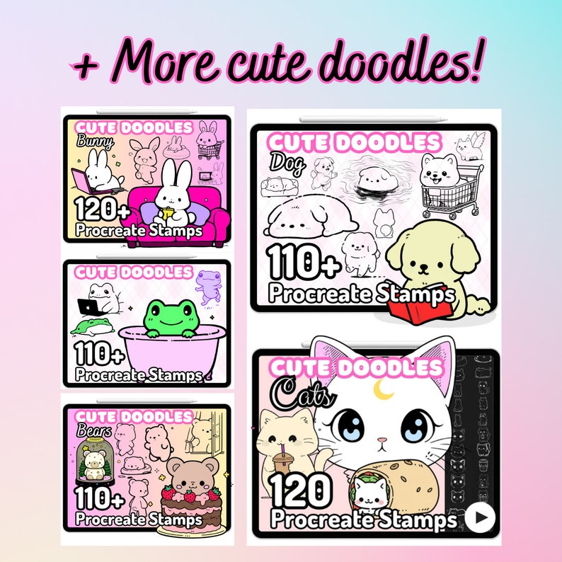 Kawaii Procreate Brushes Stamps Cute Cats Tattoo Design Animals Pets ...