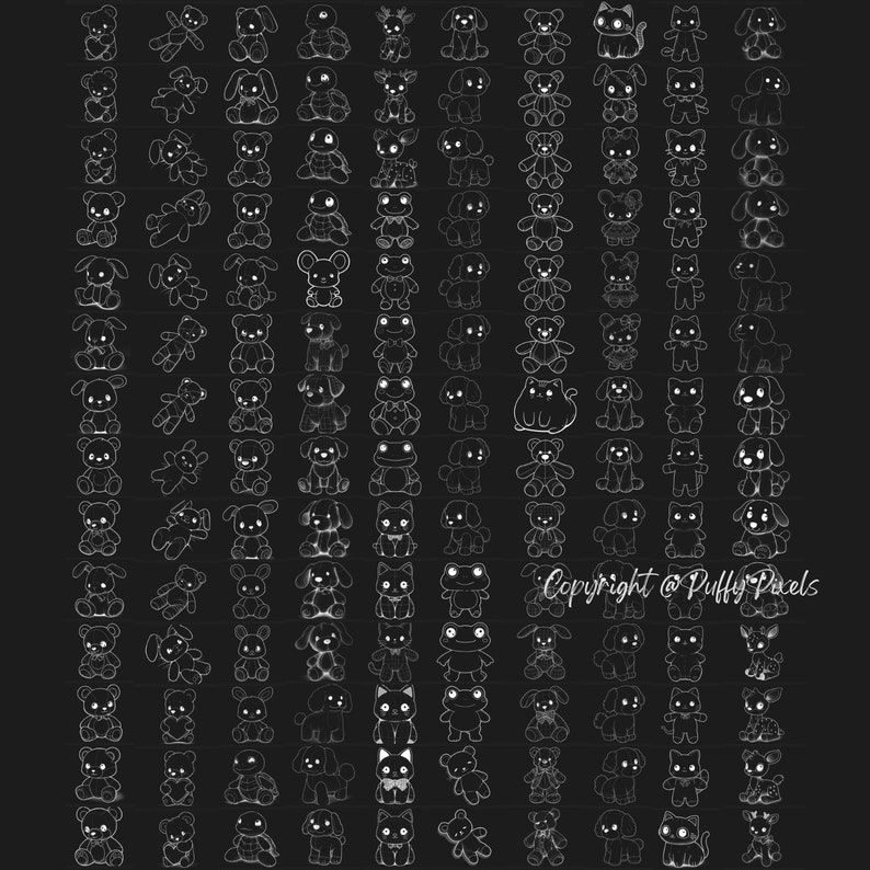 Kawaii Procreate Brushes Stamps Stuffed Toy Animals Pets Cat Bunny Baby ...