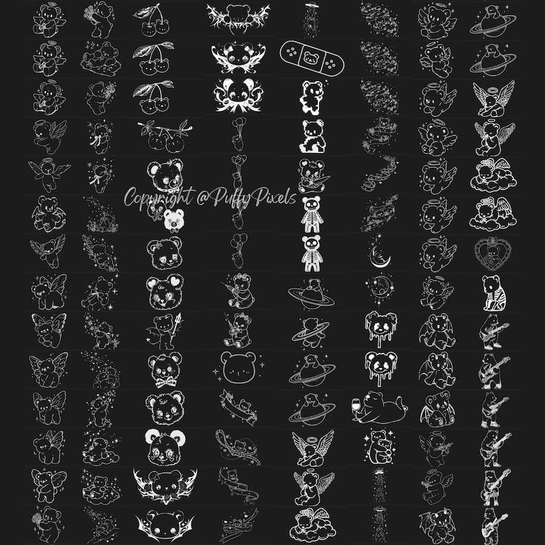 Procreate Tattoo Cute Bear Stamps Minimalist Kawaii Teddy Brushes ...