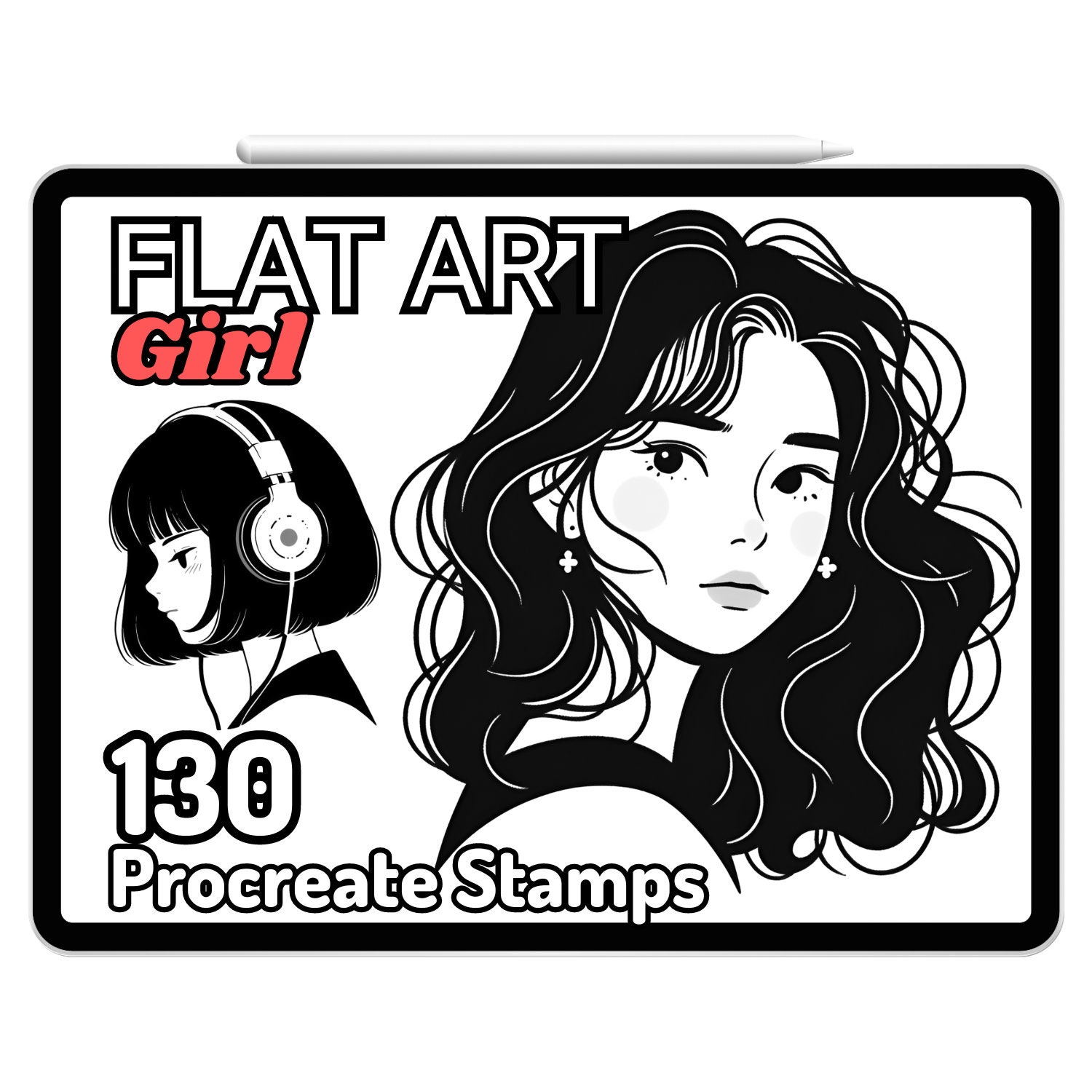 Procreate Brushes Stamps Flat Art Minimalist Cute Girl Line Art ...