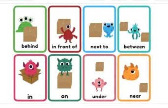 Preposition Printable Flashcards Monster A4 PDF Printable - Etsy