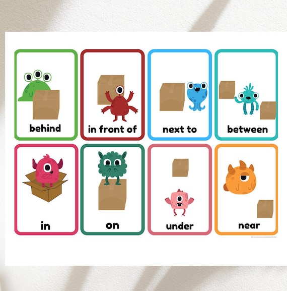 Preposition Printable Flashcards Monster PDF Printable - Etsy