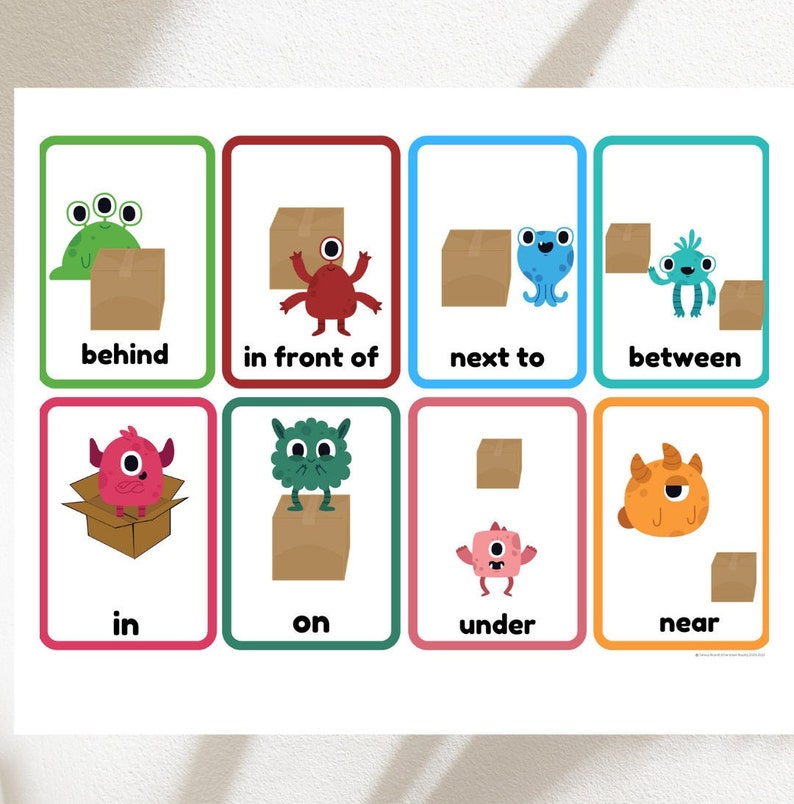 Preposition Printable Flashcards, Monster, PDF, Printable, Digital ...