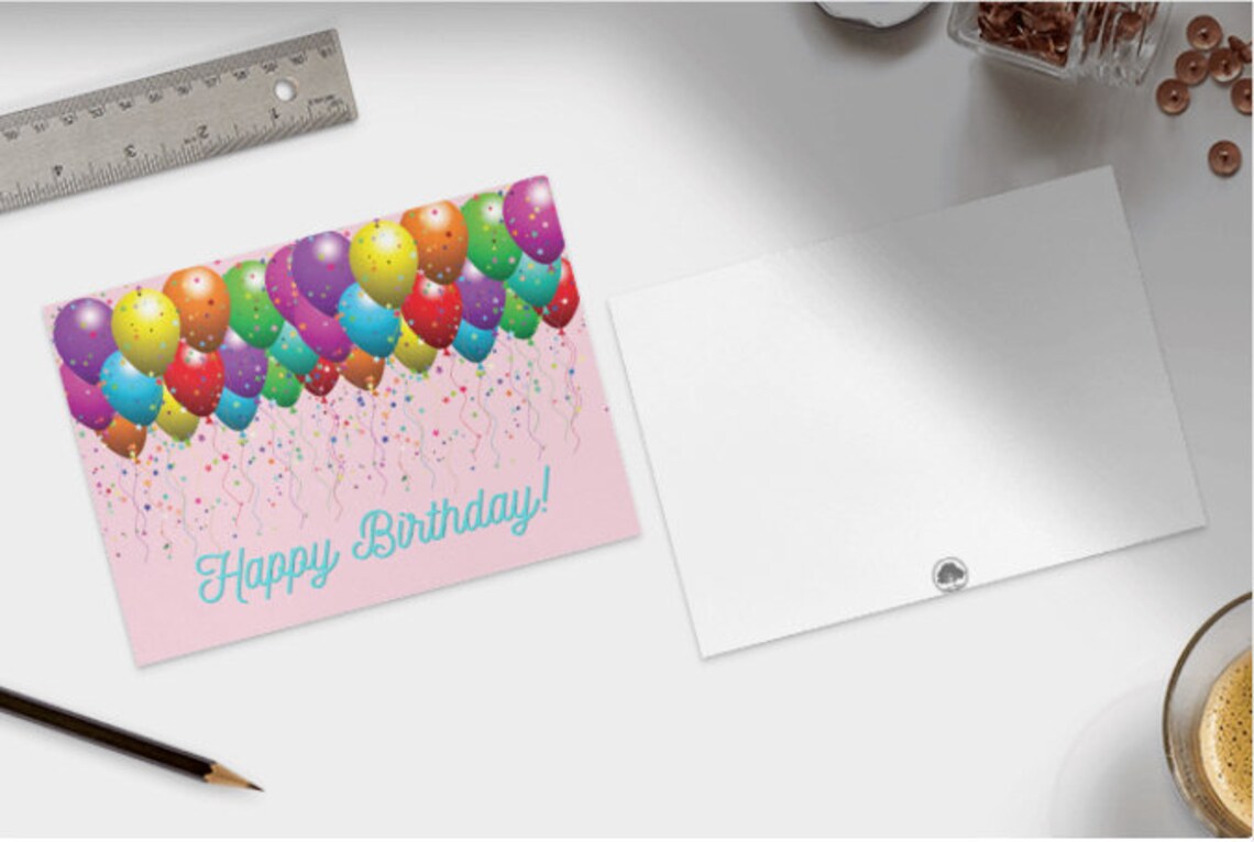 Happy Birthday, Birthday Card, Pink, Balloons, Printable, PDF, PNG ...