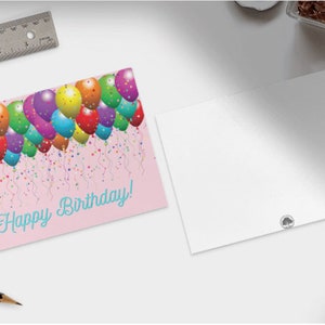 Happy Birthday, Birthday Card, Pink, Balloons, Printable, PDF, PNG ...