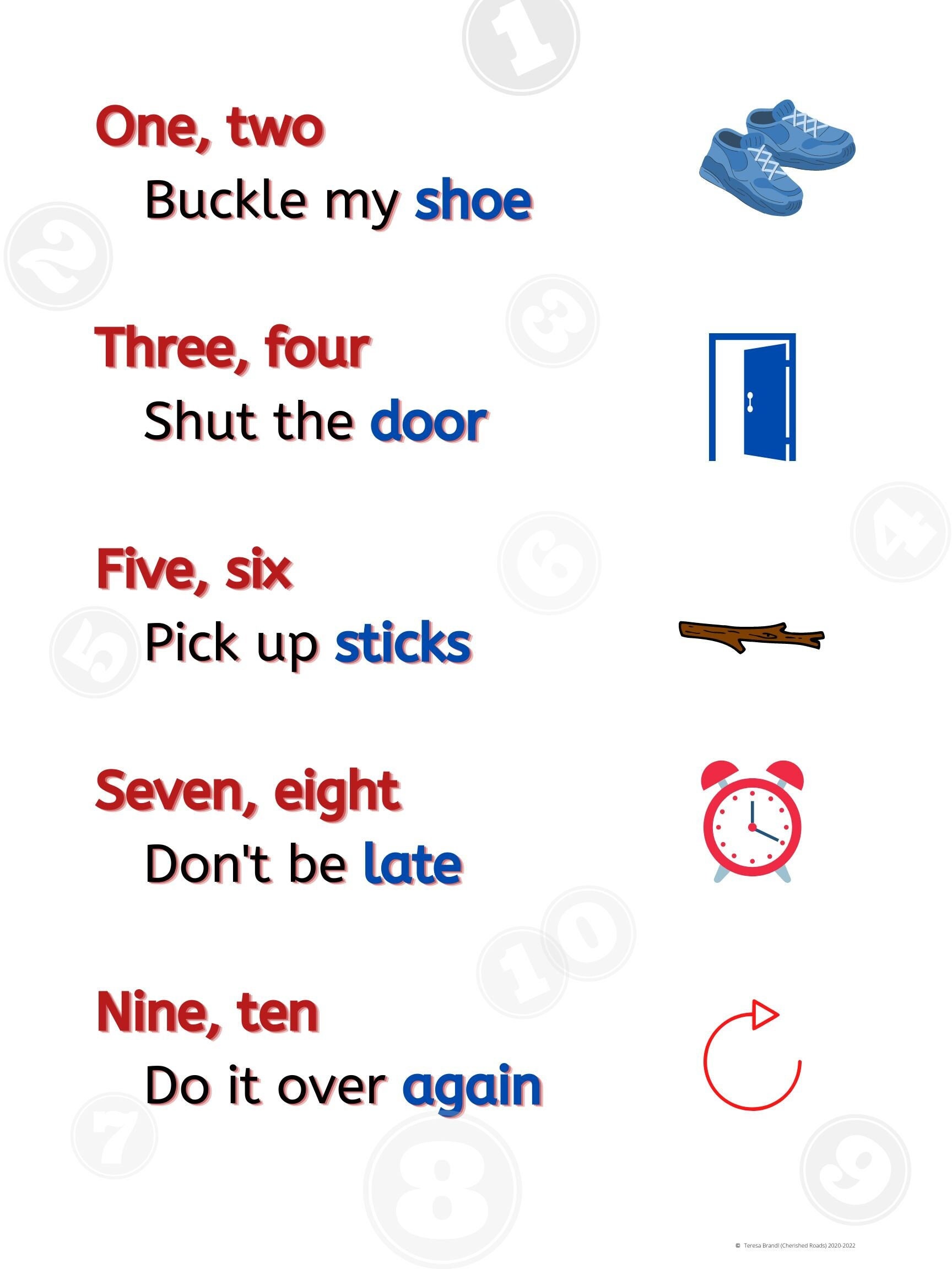 Numbers Rhyme, Poster, Counting, Printable, Digital Download, PDF ...