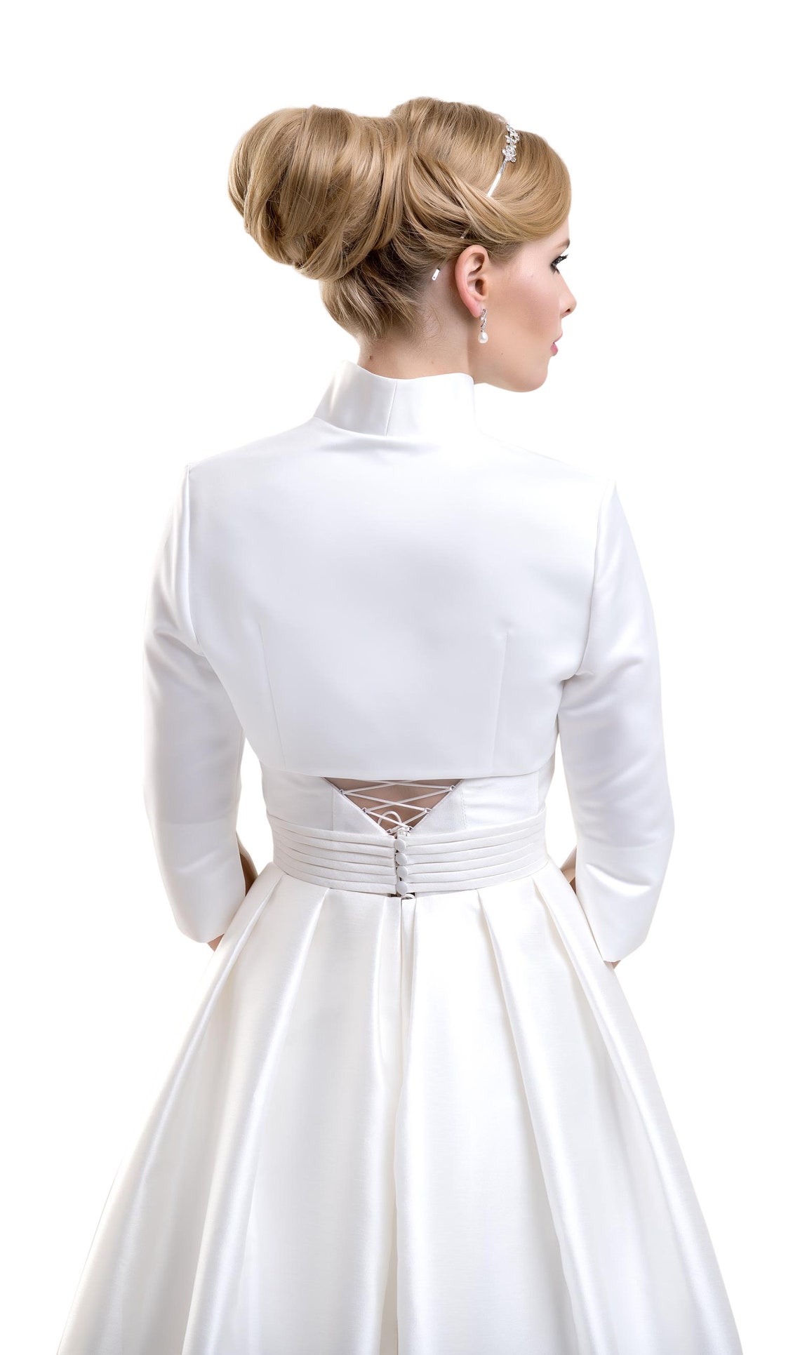Ladies Wedding Bridal Satin Jacket Three Quarter Sleeves With Collar SJ ...