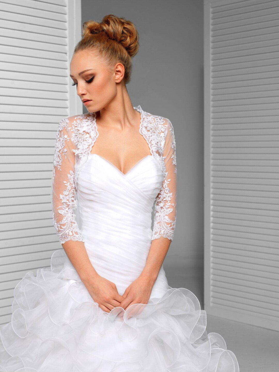 Ladies Wedding Bridal Lace Jacket Three Quarter Sleeves LJ-76 - Etsy