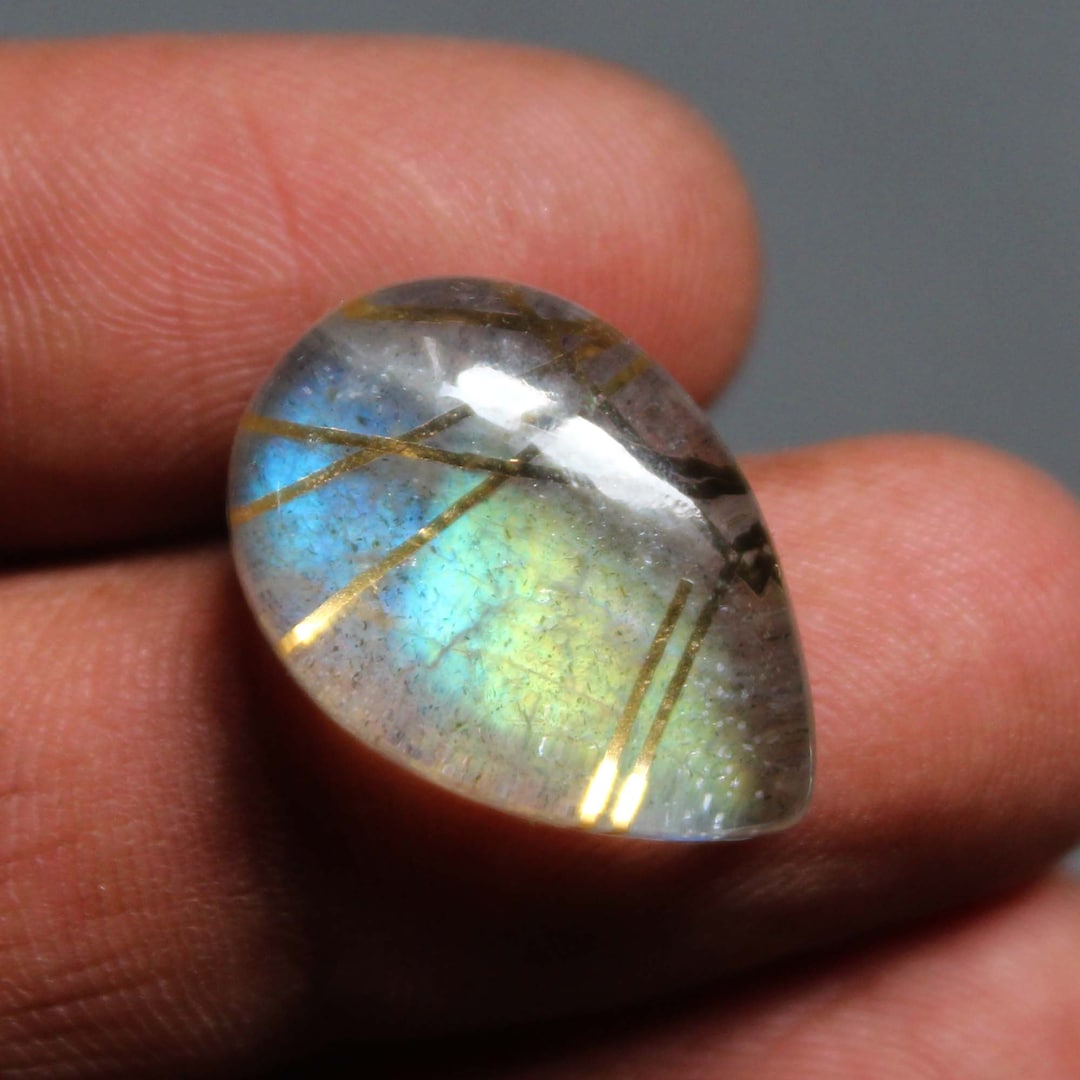 Natural Labradorite With Golden Rutile Doubled Cabochon Handmade Fire ...