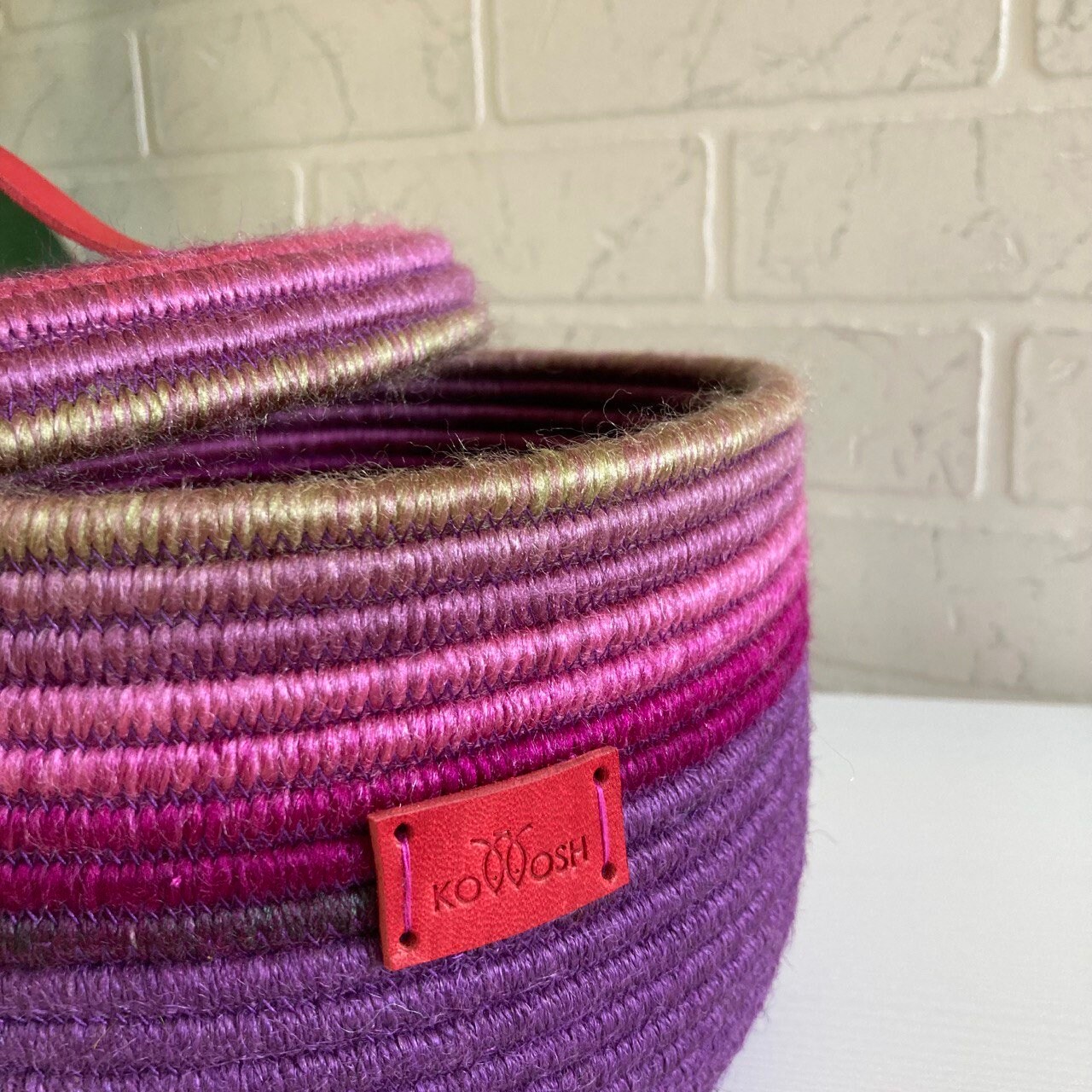 Purple Rope Basket With Lid Storage With Leather Handle - Etsy