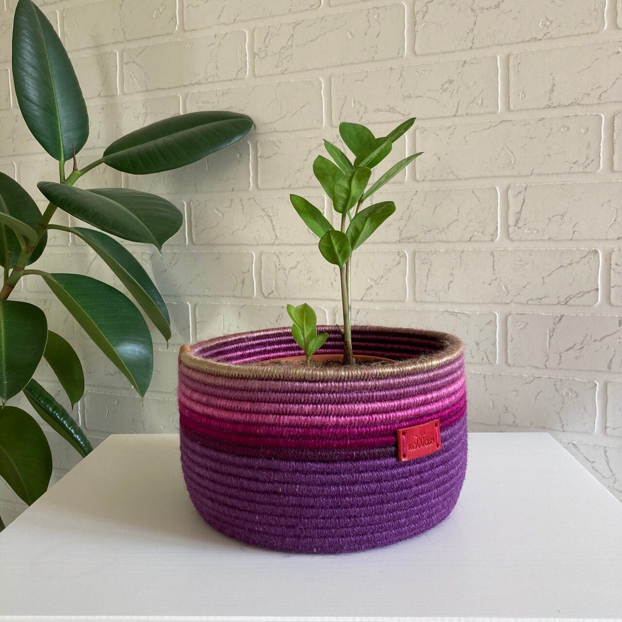 Purple Rope Basket With Lid Storage With Leather Handle - Etsy