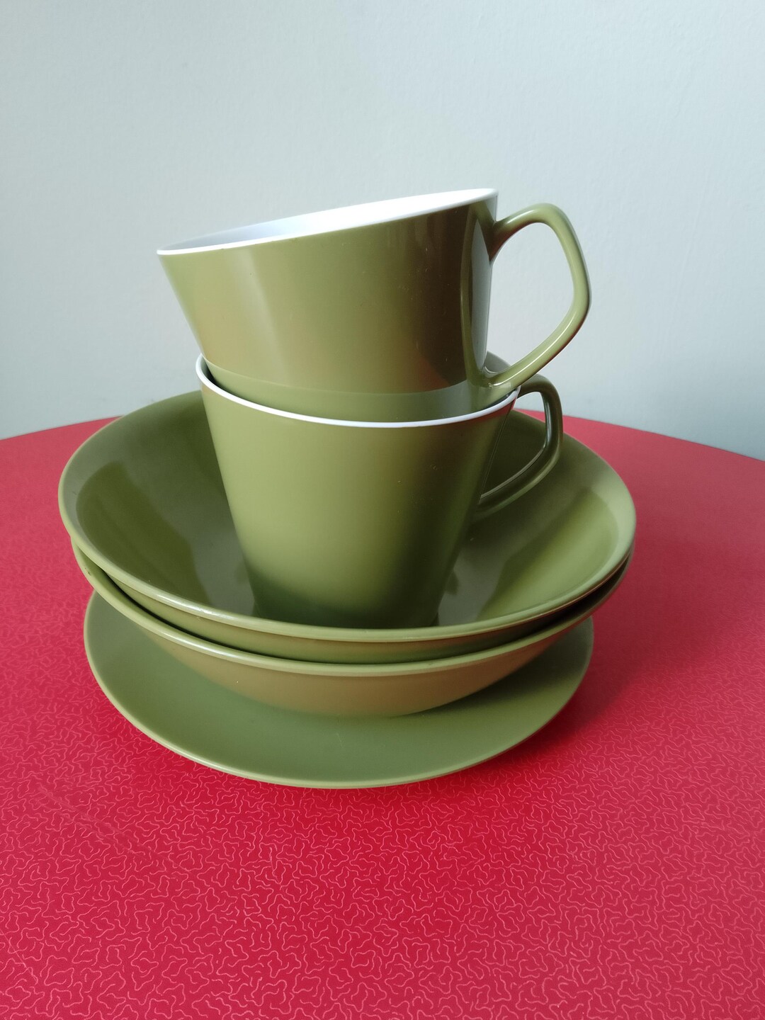 Green Avocado Melaware Cup Saucer and Bowls Set Vintage 70's Camping - Etsy