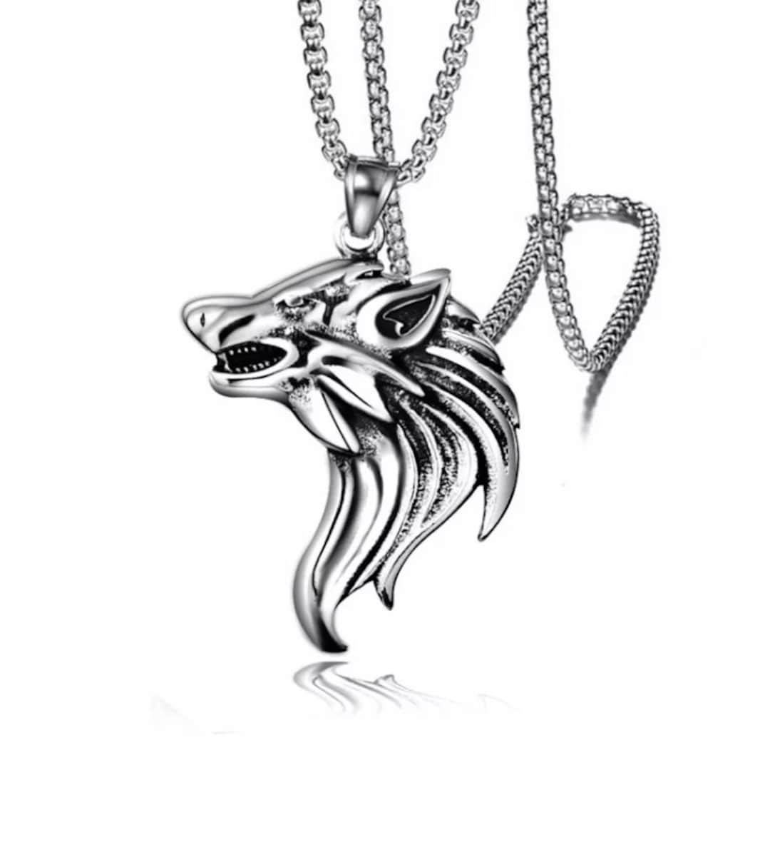 Fenrir Wolf Head Pendant Necklace, Stainless Steel Jewellery, Norse ...