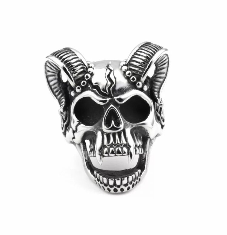 Bague réglable crâne de vampire cornu, bijoux de motard rock punk goth ...
