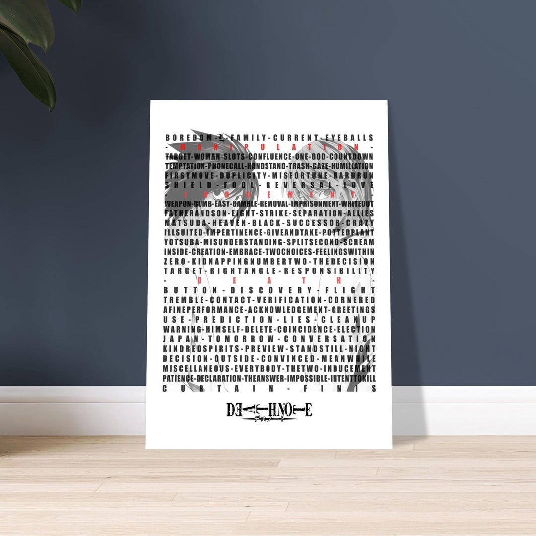 Death Note Chapter Names Word Art Poster - Manga Wall Decor With Light ...