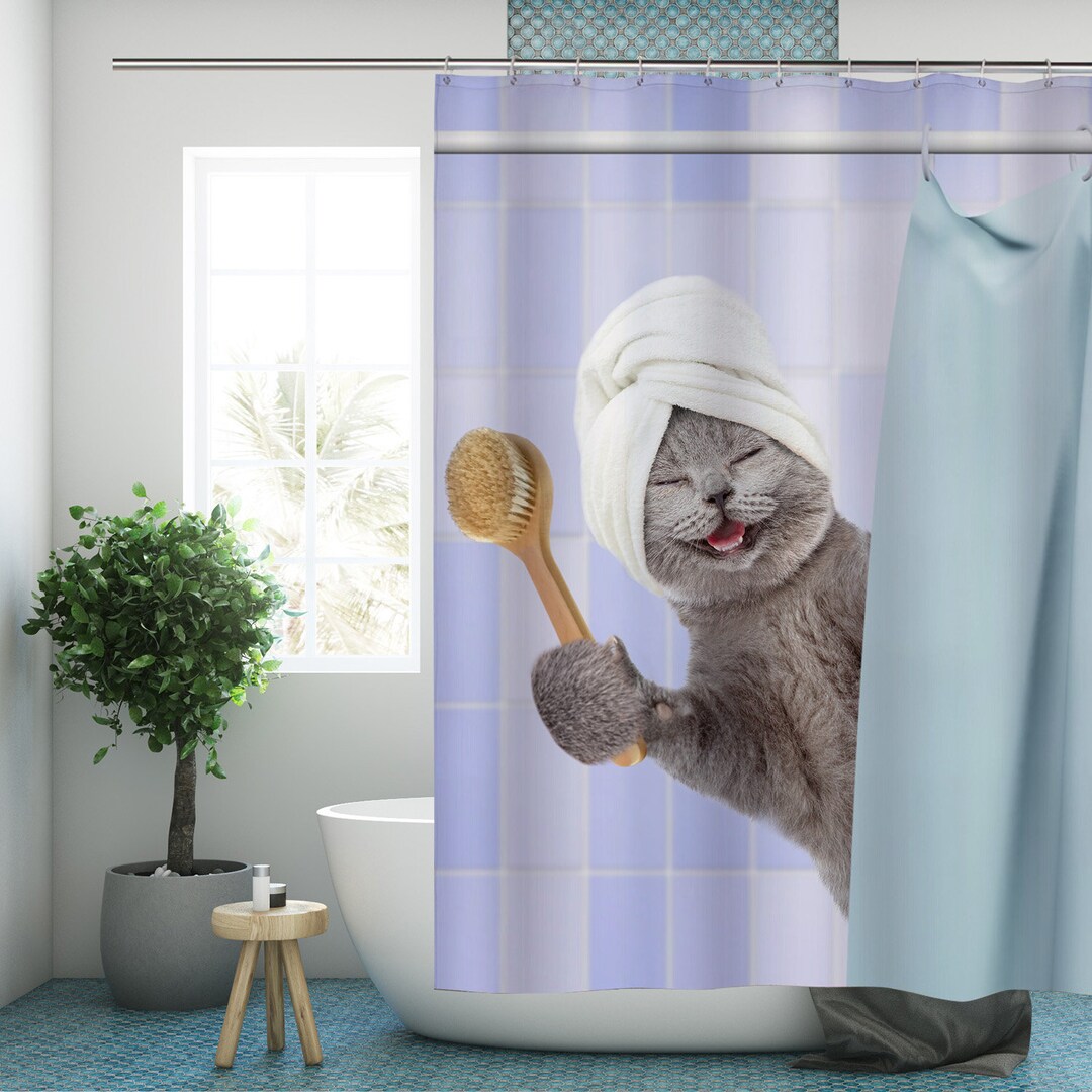 Cat Shower Curtain Funny Bathroom Shower Curtains Pet Lovers Gift ...