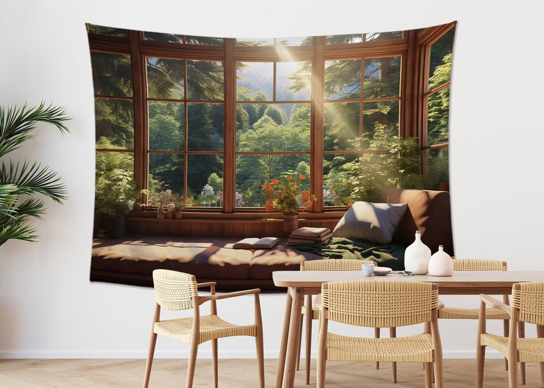 Landscape Aesthetic Tapestry Faux Window Nature Scenery Wall Hangings ...