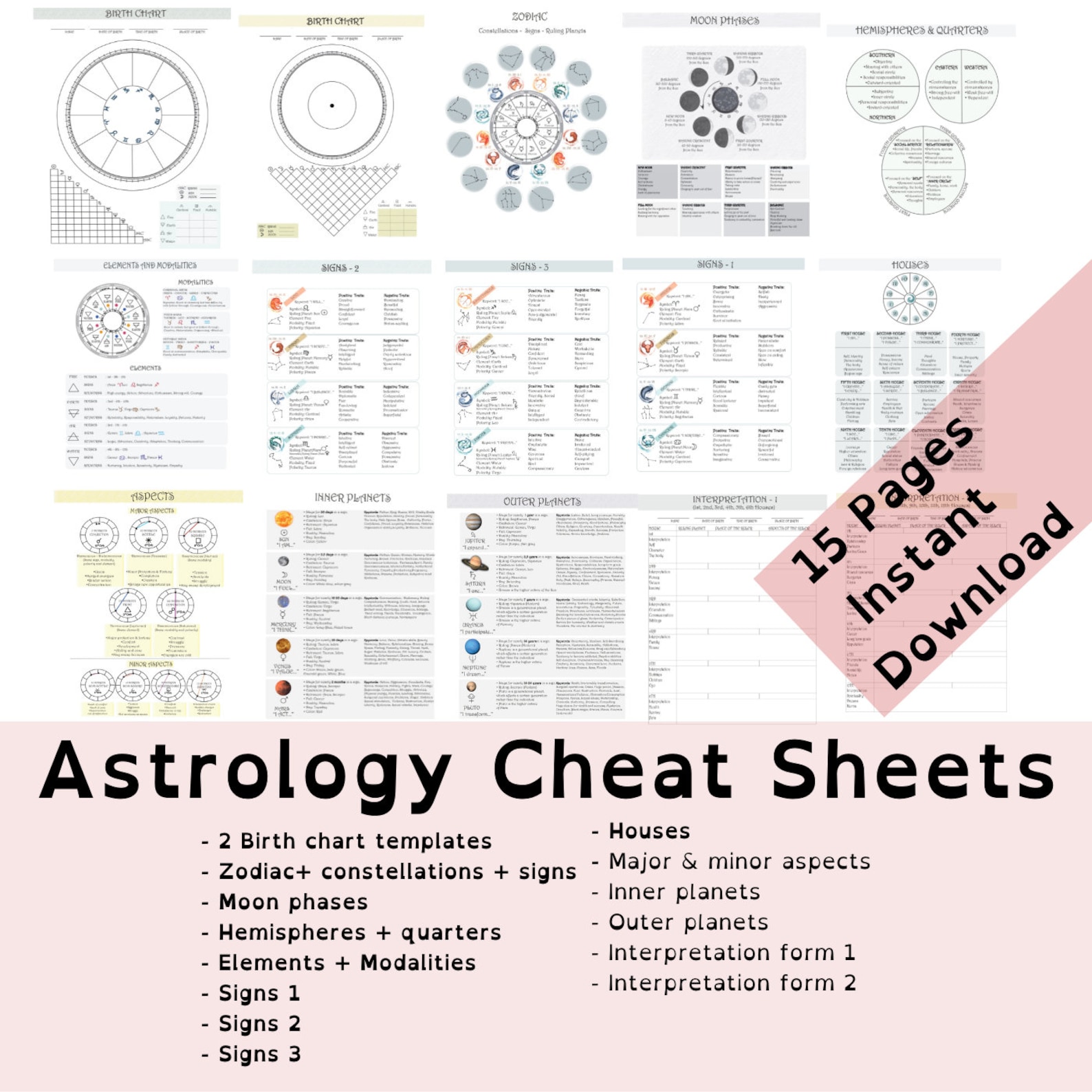 Astrology Cheat Sheets and Natal Chart Templates for Astrology ...