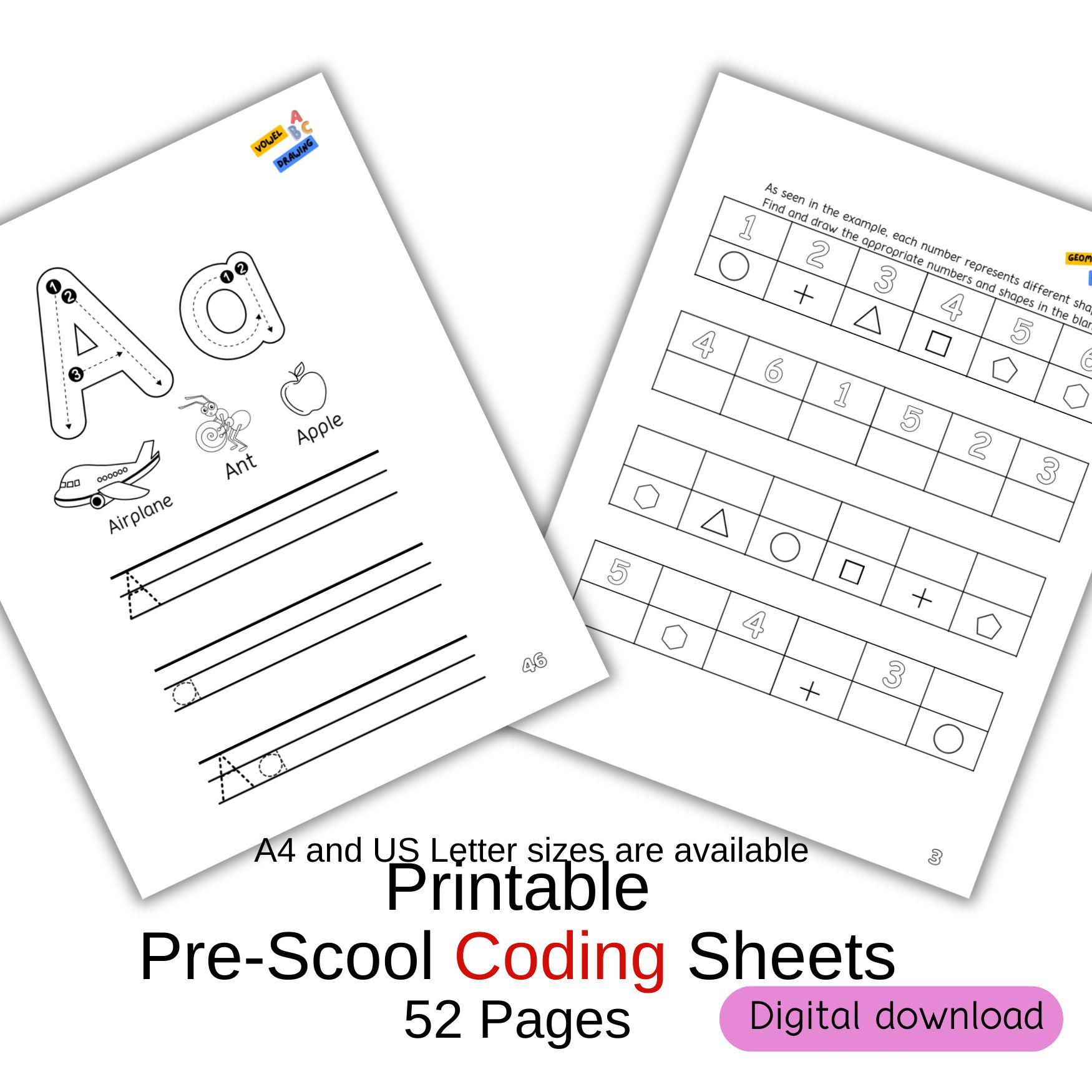 Preschool Coding Sheets: Numbers, Letters, Shapes, Scientists (digital ...