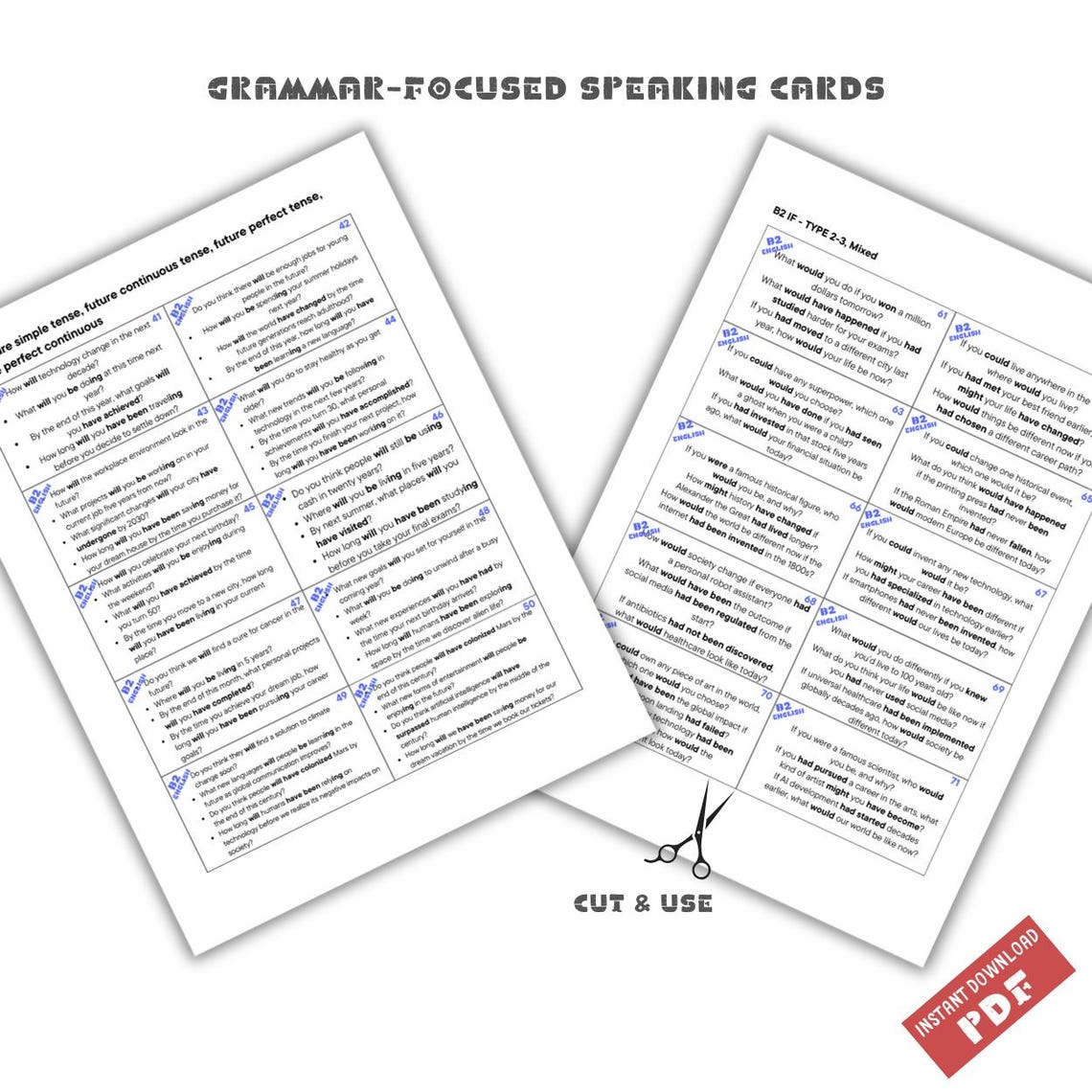 English Grammar Speaking Cards: A1-C1 Levels (PDF Pattern) - Etsy