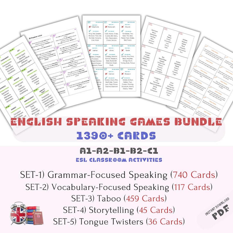 Printable 1390+ English Speaking Cards - ESL Learning Games | Taboo ...