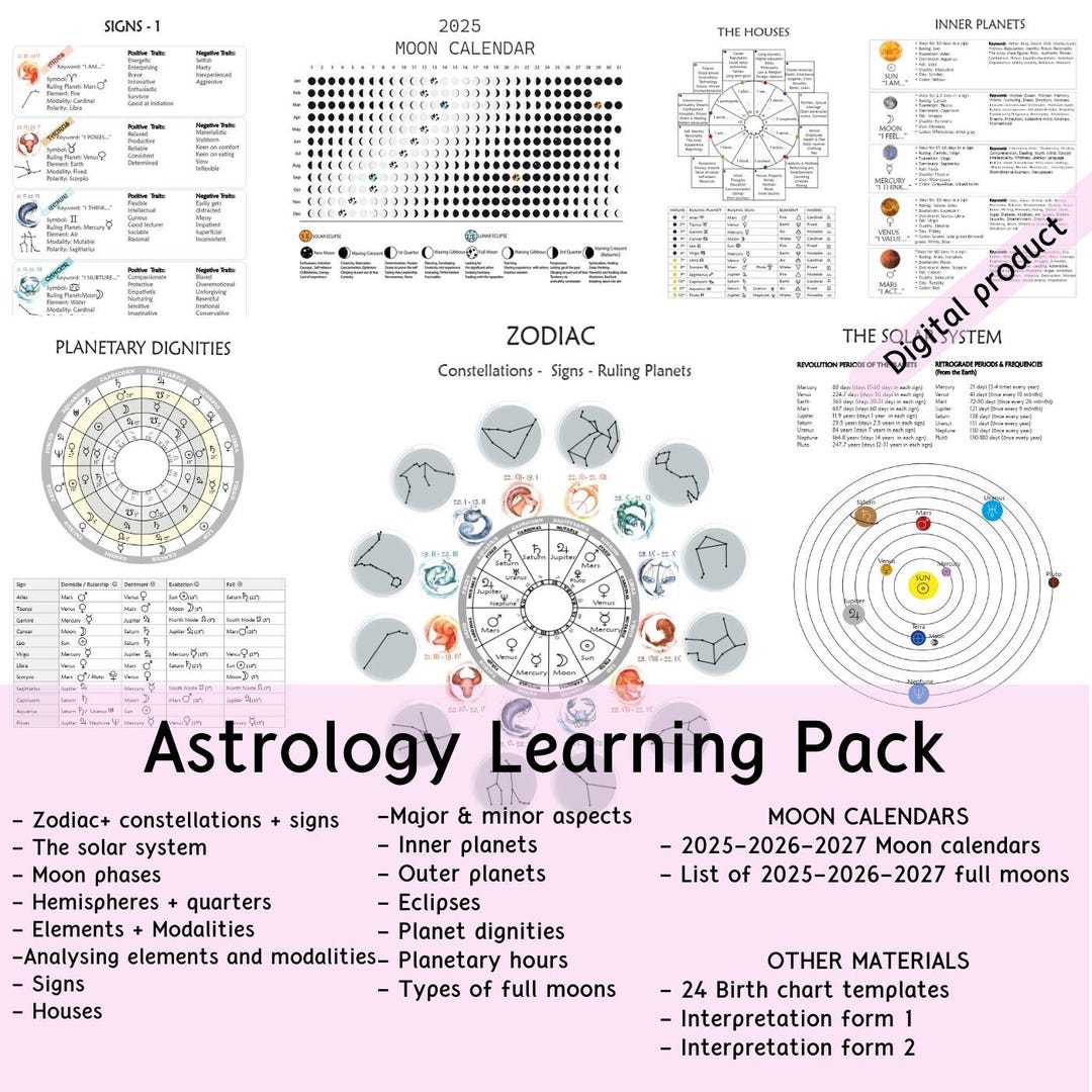 Astrology Learning Sheets: Cheat Sheets, Moon Calendar, Birth Chart ...