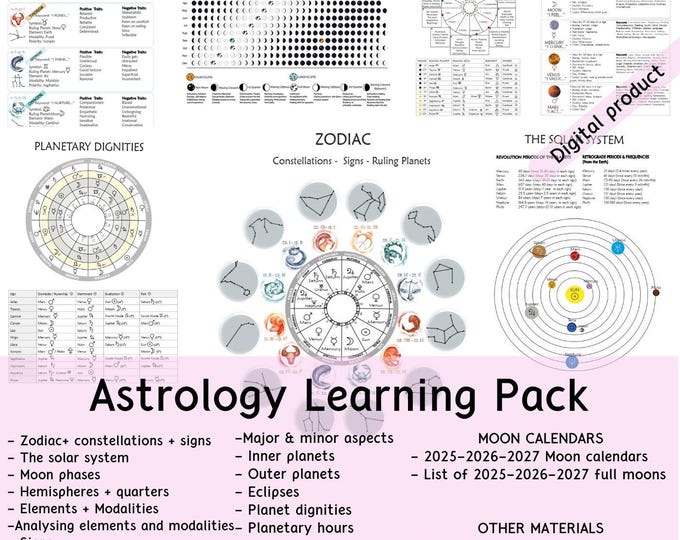Astrology Learning Sheets: Cheat Sheets, Moon Calendar, Birth Chart ...