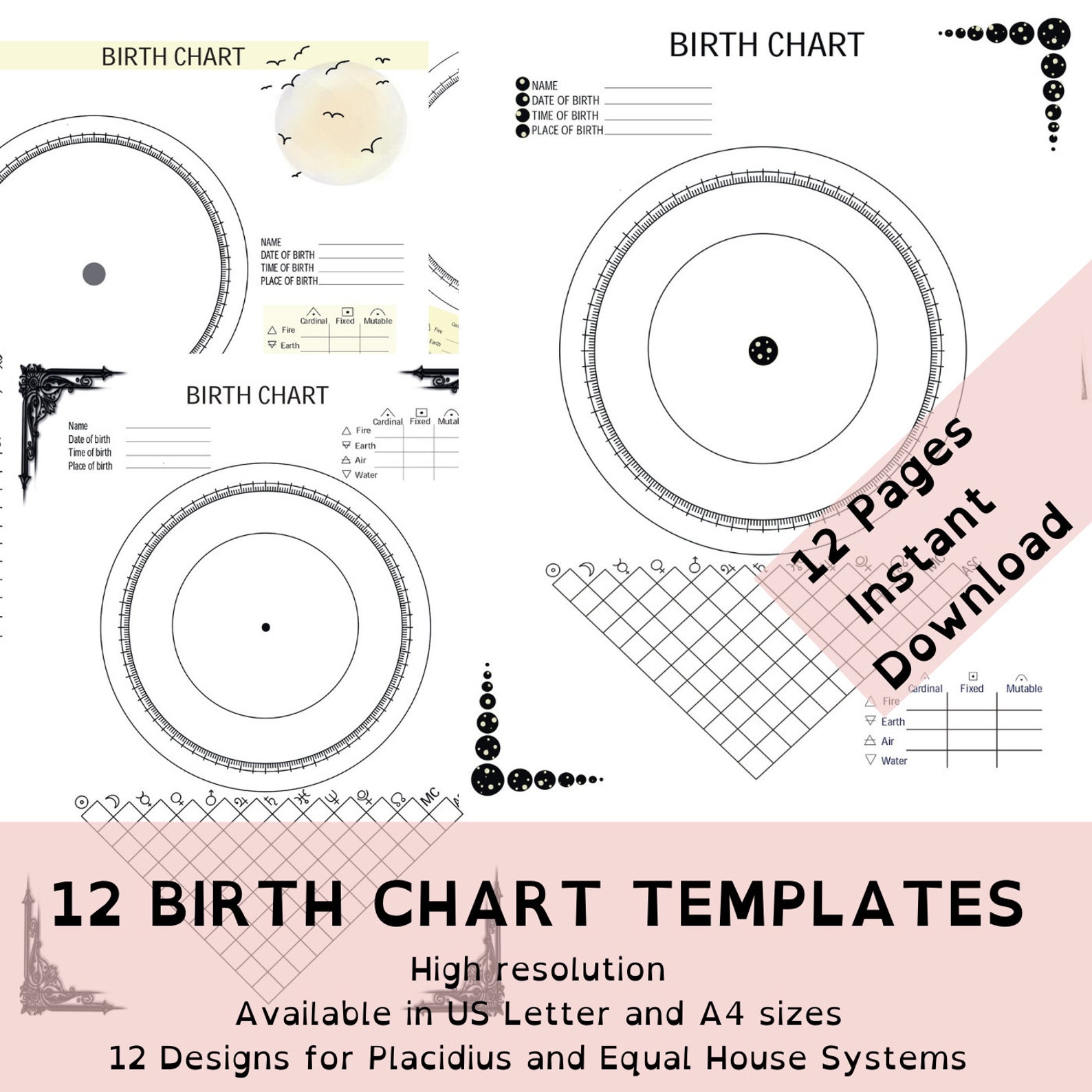 12 Printable Birth Chart Templates or Worksheets for Astrology Learners ...
