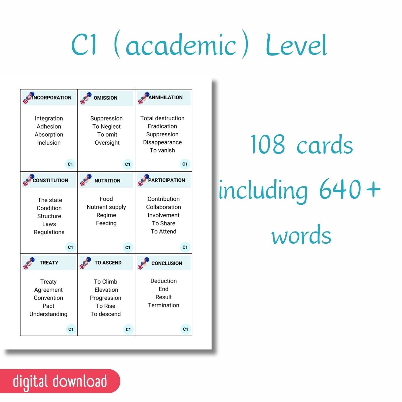 A1-A2, B1-B2, and C1 English Taboo Cards: 306 Cards for Vocabulary ...
