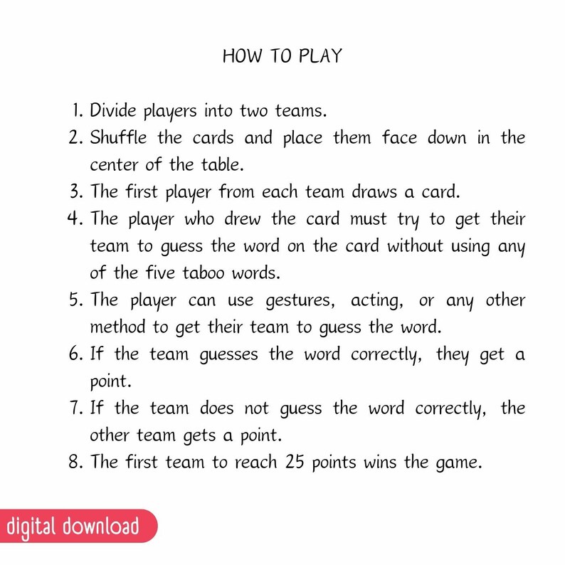 Printable A1-A2, B1-B2, and C1 English Taboo Cards: 306 Cards for ...