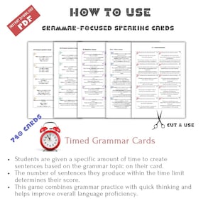 English Grammar Speaking Cards: A1-C1 Levels (PDF Pattern) - Etsy
