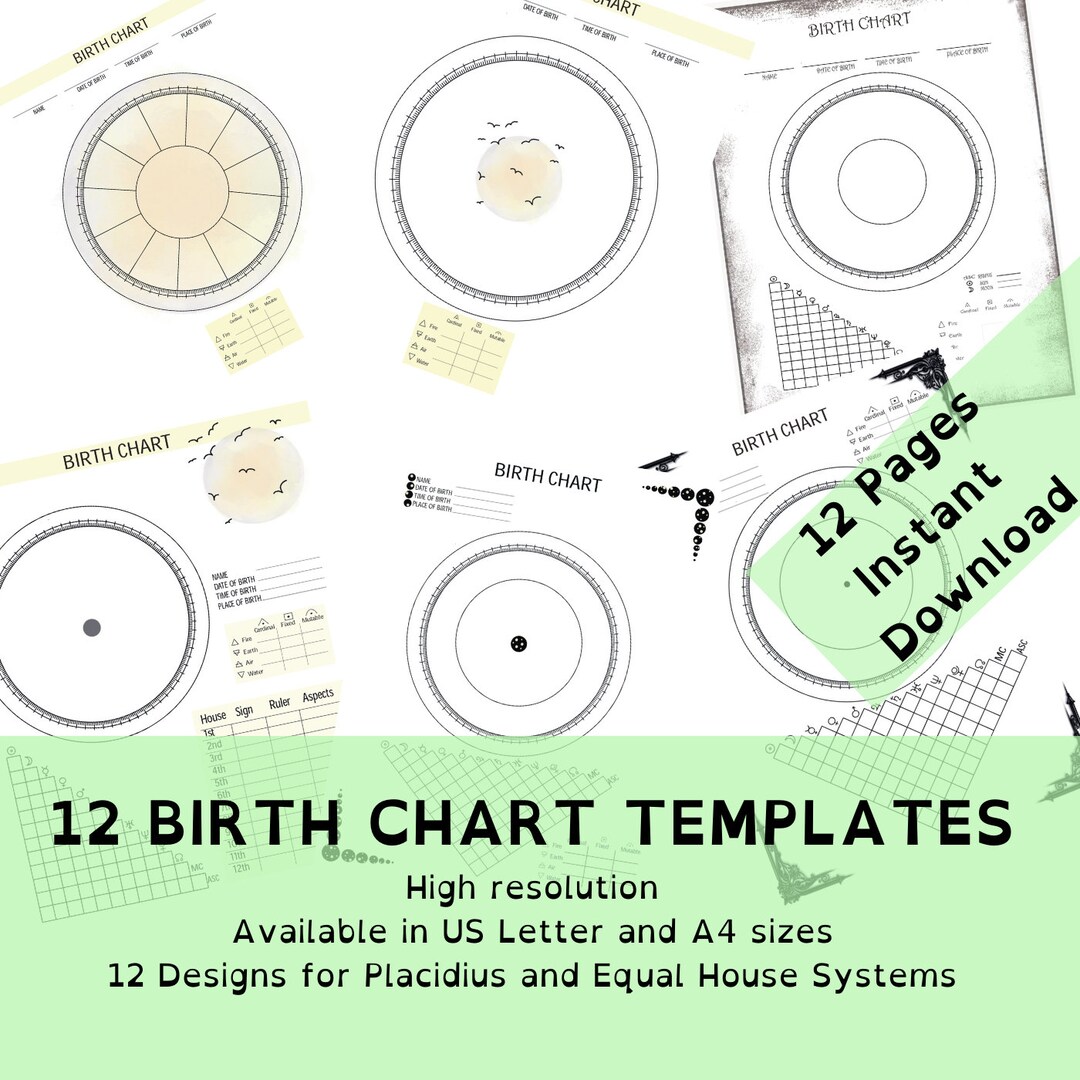 12 Printable Birth Chart Templates or Worksheets for Astrology - Etsy