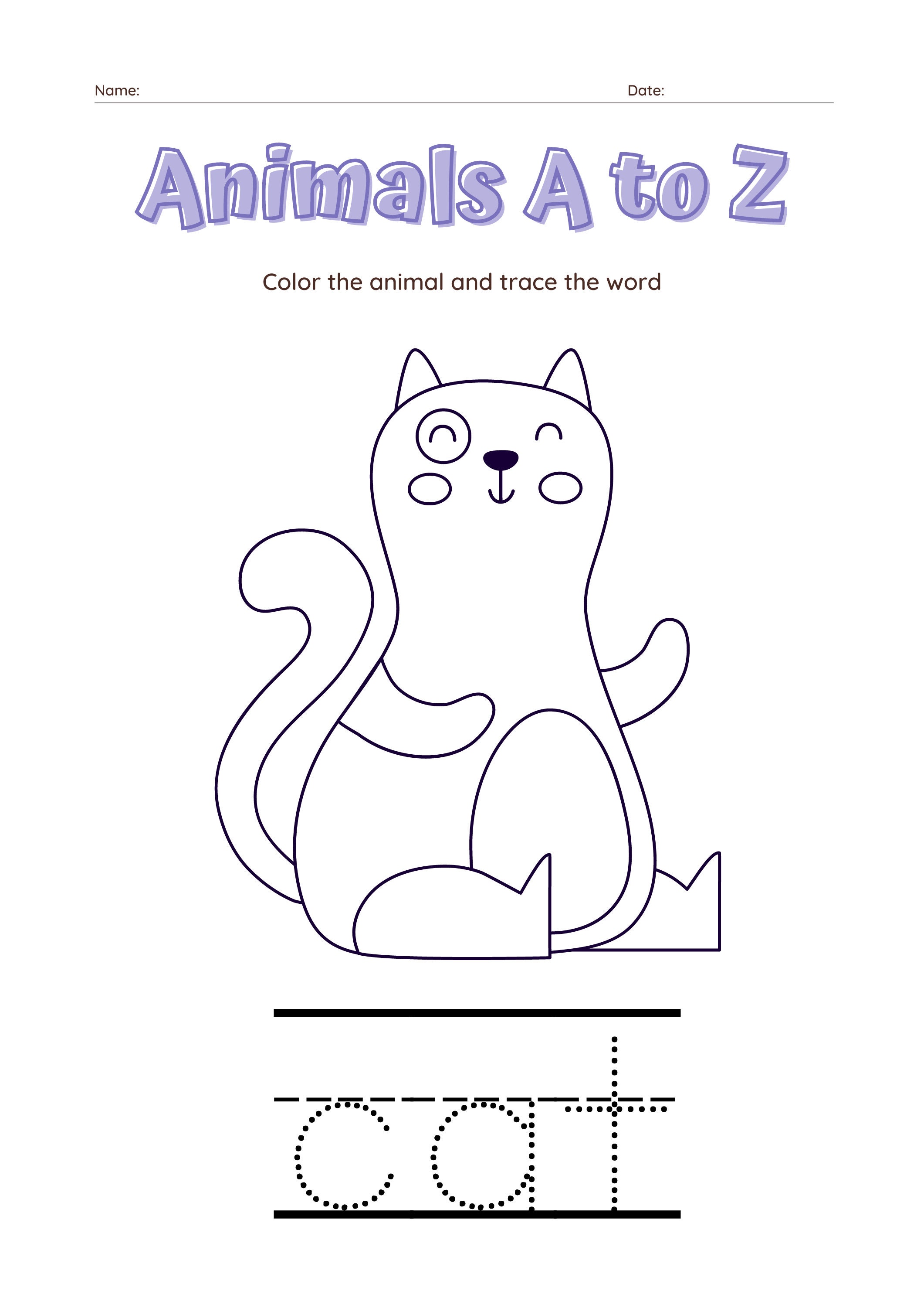 Printable & Digital Animal A-Z Coloring/tracing Pages for Kids ...