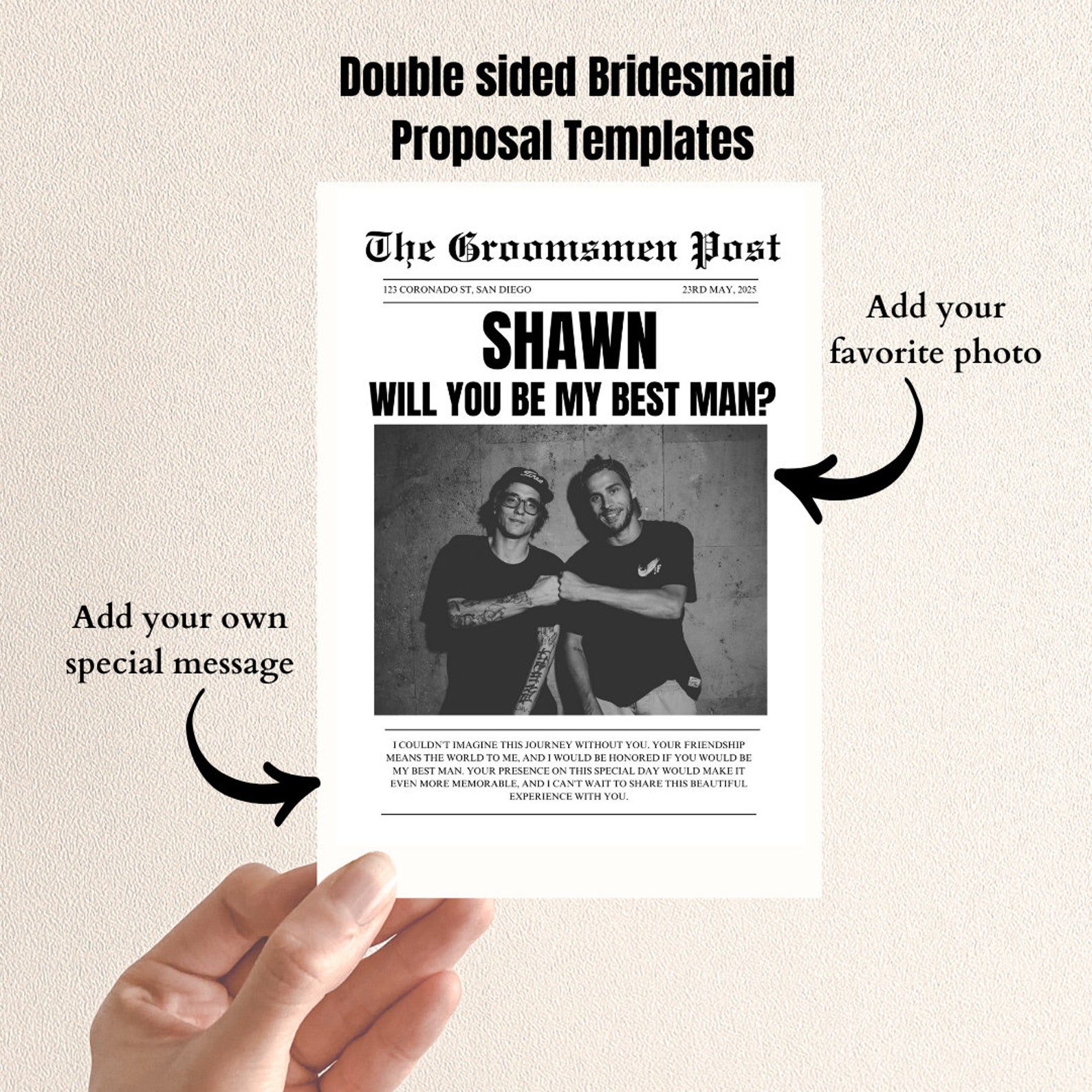 Newspaper Groomsmen Proposal Card Template, Editable Groomsmen Proposal ...
