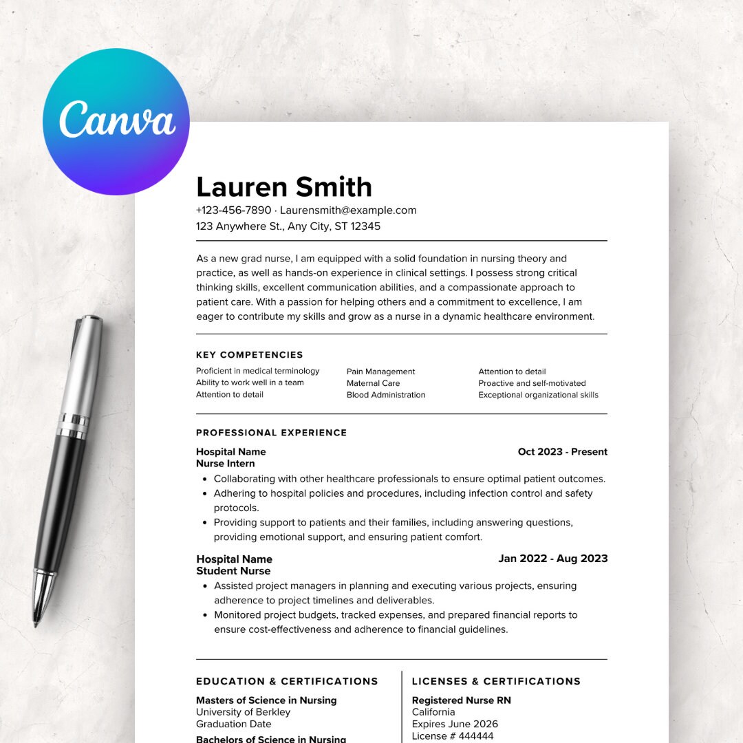New Grad Nurse Resume Template ATS Nurse Resume Nursing - Etsy