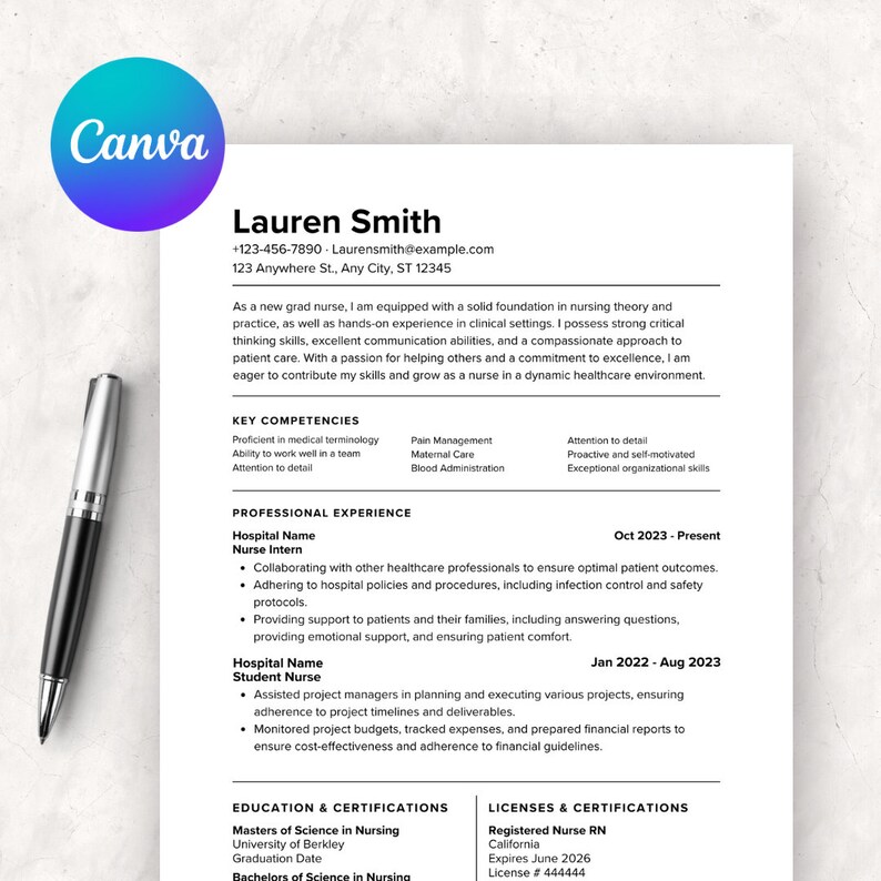 New Grad Nurse Resume Template ATS Nurse Resume Nursing - Etsy